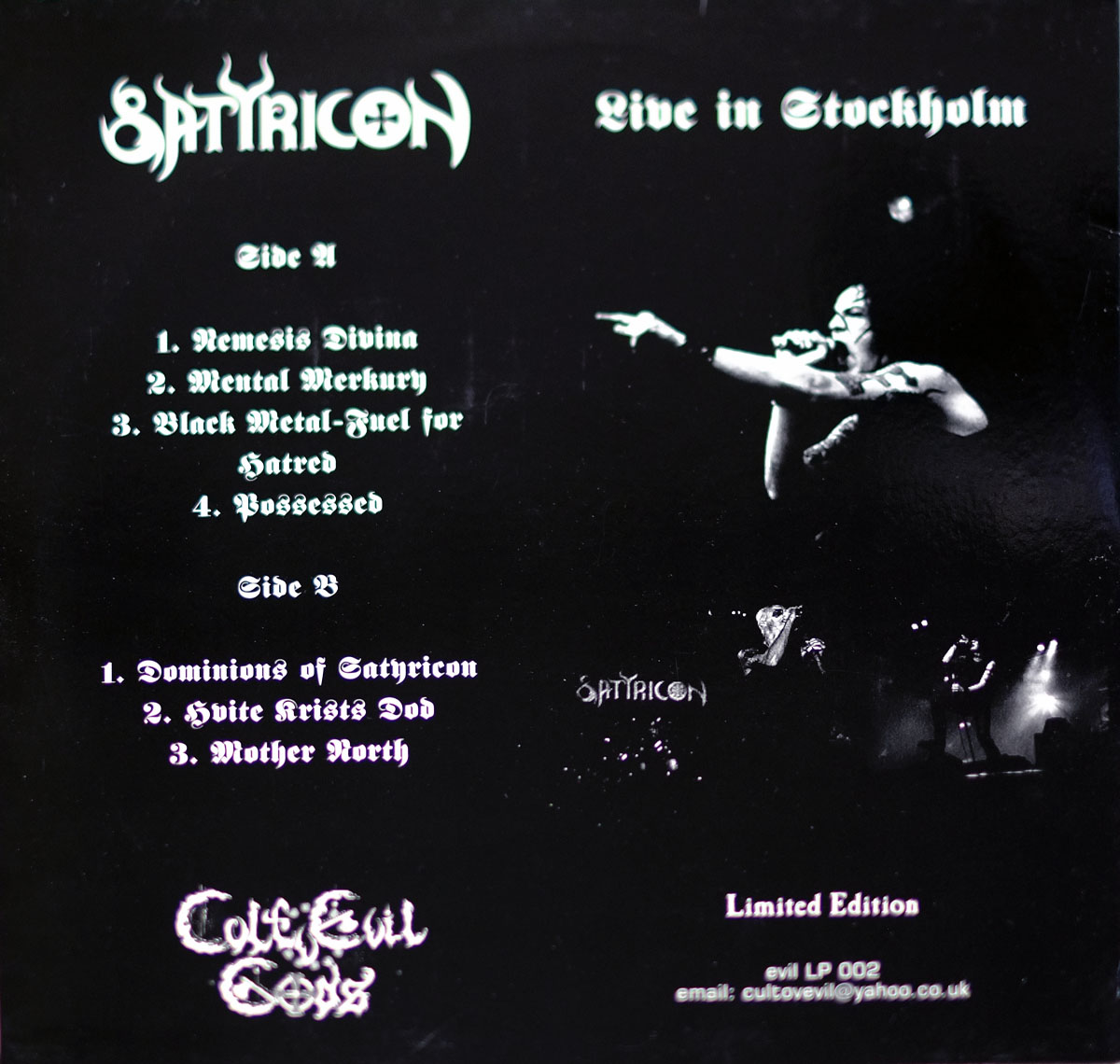 SATYRICON Live In Stockholm Norwegian Black Metal Vinyl Album Gallery # ...