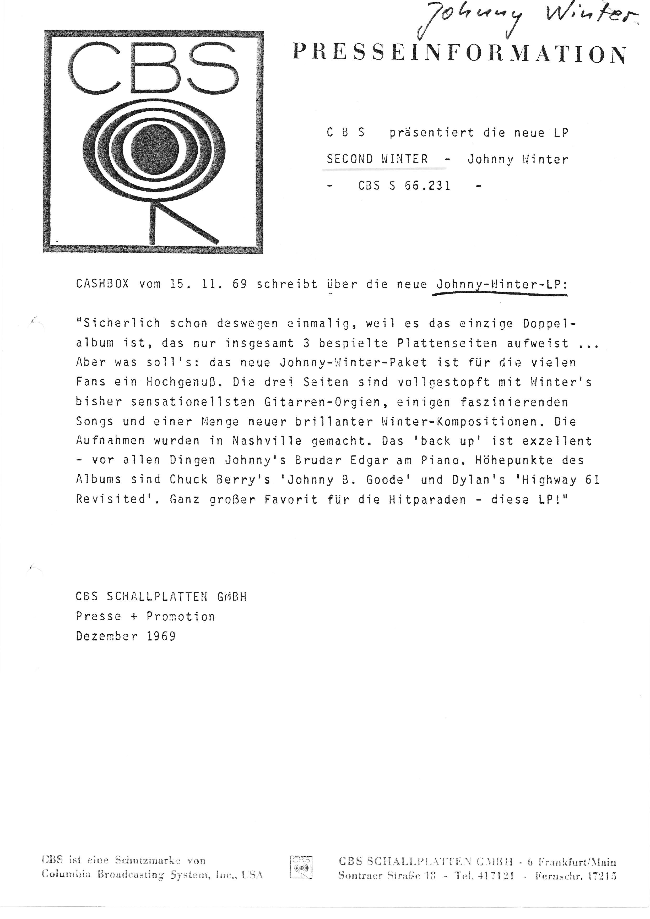 JOHNNY WINTER Second Winter Blues Rock 12" LP Vinyl Album Cover Gallery ...