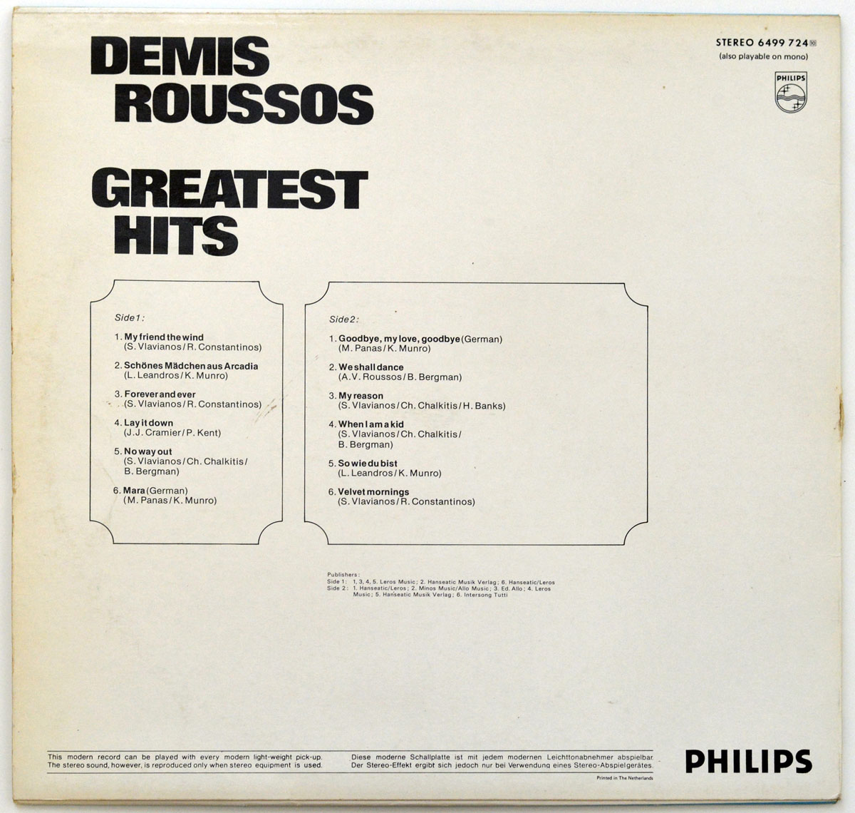 DEMIS ROUSSOS Greatest Hits This is "Made In Germany" release for ...