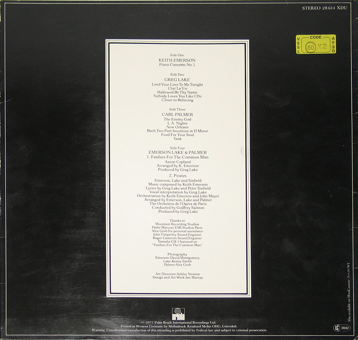 ELP EMERSON LAKE & Palmer Works English Prog Rock LP Vinyl Album Cover ...