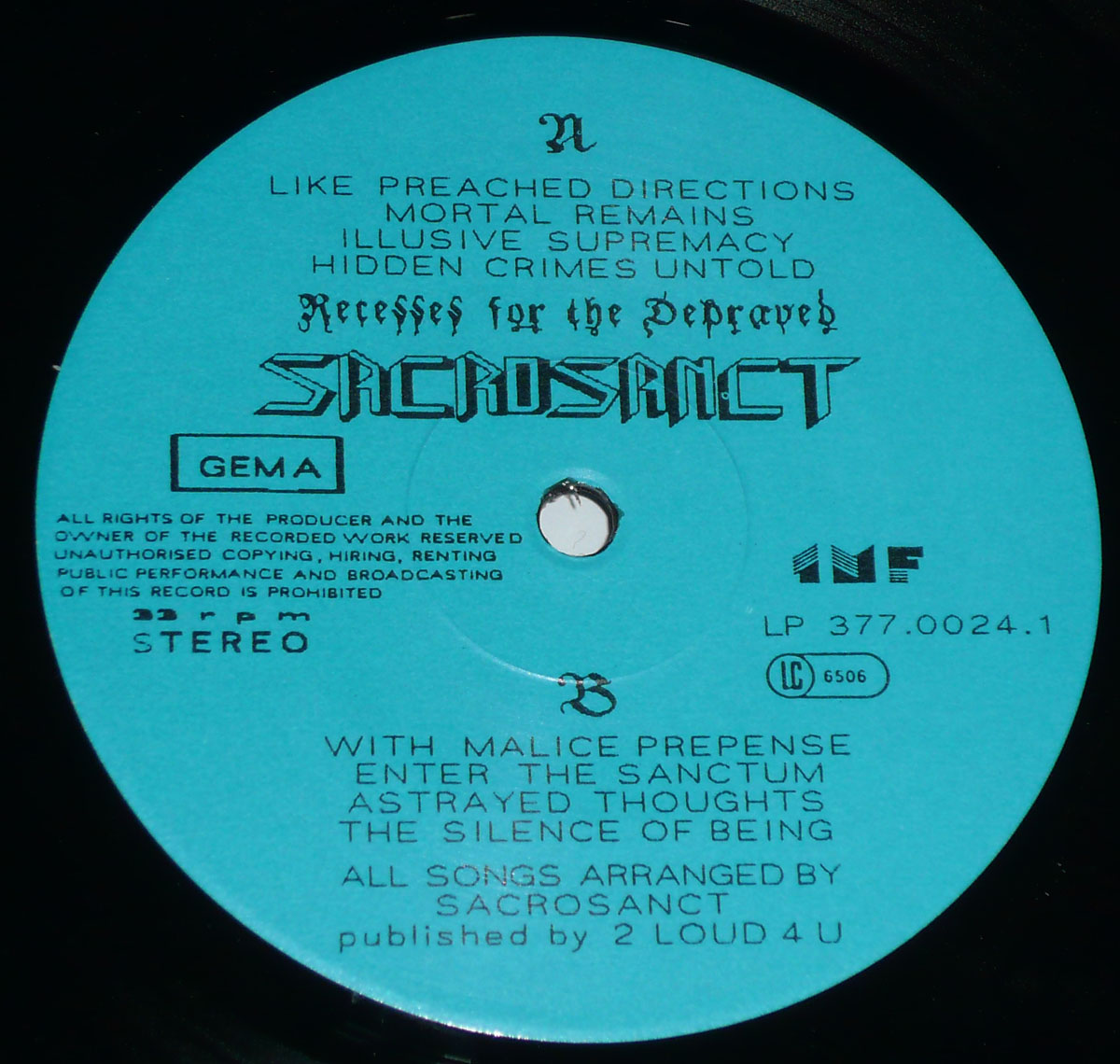 Sacrosanct Recesses for the Depraved Dutch/Holland Thrash Metal Album ...